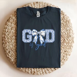 God is Good Blue Chinoiserie PNG, Coquette Bow Png, Floral Religious ...