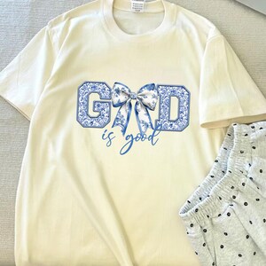 God is Good Blue Chinoiserie PNG, Coquette Bow Png, Floral Religious ...