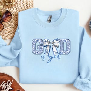 God is Good Blue Chinoiserie PNG, Coquette Bow Png, Floral Religious ...