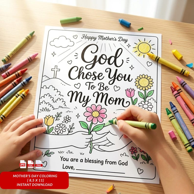 Christian Mother's Day Coloring Page, God Chose You Mom Printable Card ...