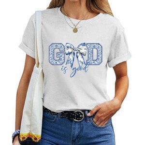 God is Good Blue Chinoiserie PNG, Coquette Bow Png, Floral Religious ...