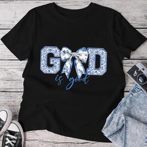 God is Good Blue Chinoiserie PNG, Coquette Bow Png, Floral Religious ...