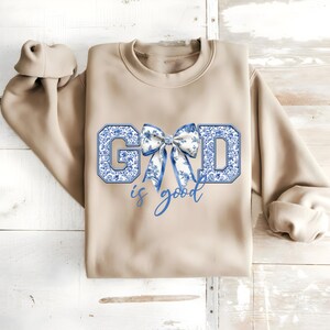God is Good Blue Chinoiserie PNG, Coquette Bow Png, Floral Religious ...