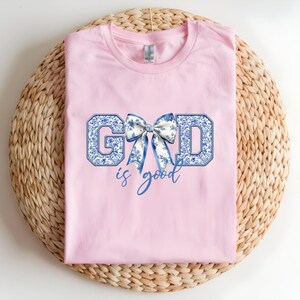 God is Good Blue Chinoiserie PNG, Coquette Bow Png, Floral Religious ...