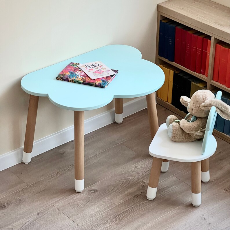 Montessori Teddy Bear Chair & Cloud Table Set Handmade Wood Chair and ...