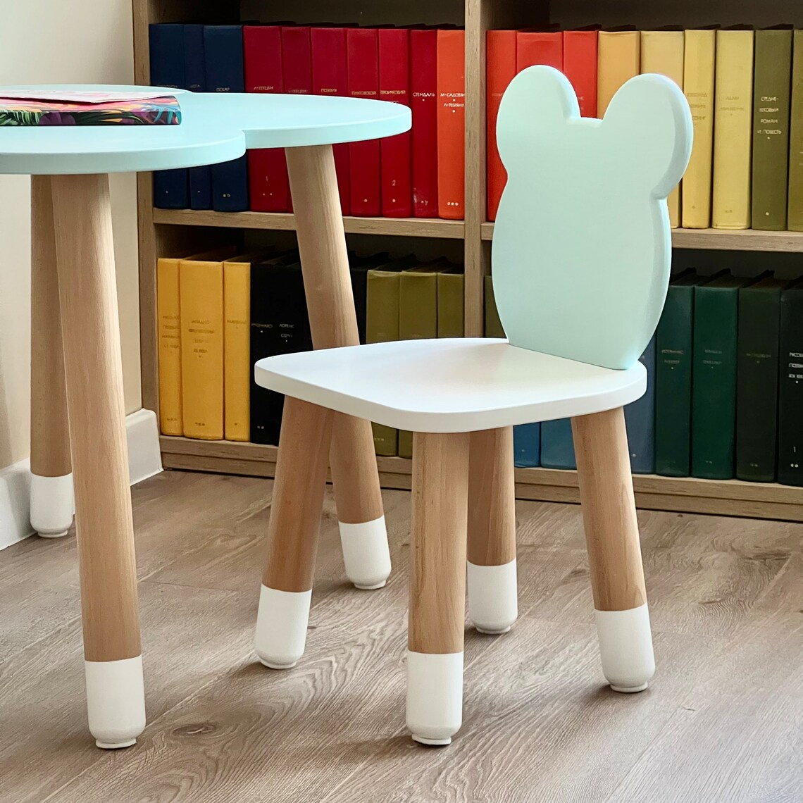 Montessori Teddy Bear Chair & Cloud Table Set Handmade Wood Chair and ...