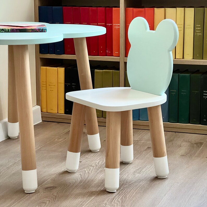 Montessori Teddy Bear Chair & Cloud Table Set Handmade Wood Chair and ...
