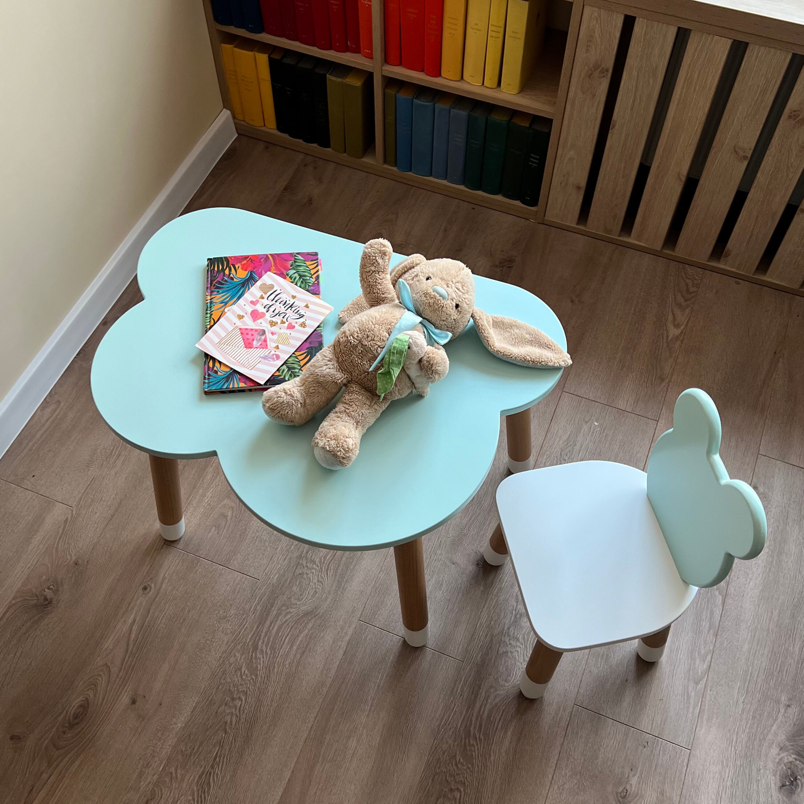 Montessori Teddy Bear Chair & Cloud Table Set Handmade Wood Chair and ...