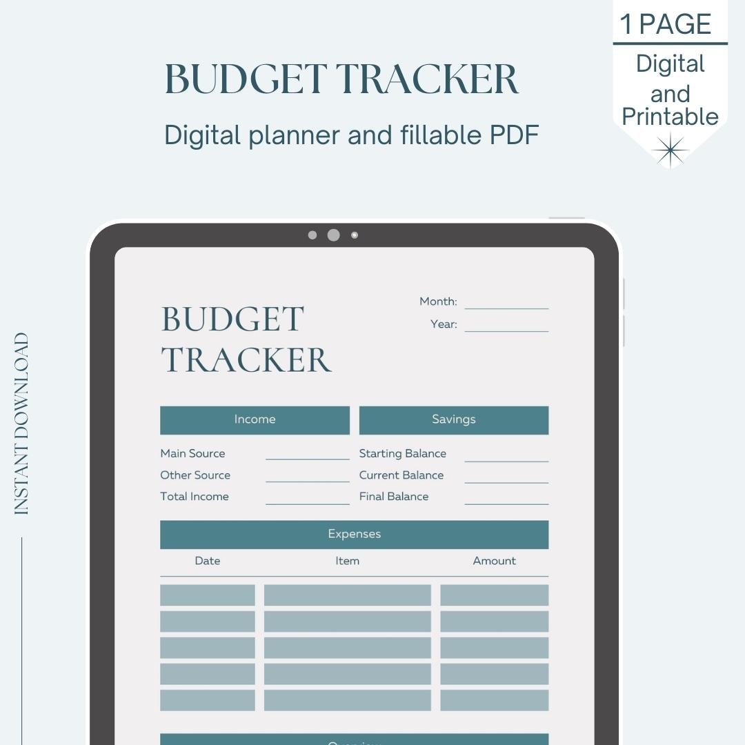 BUDGET TRACKER PRINTABLE, Monthly Budget, Budget Template Pdf, Budget ...
