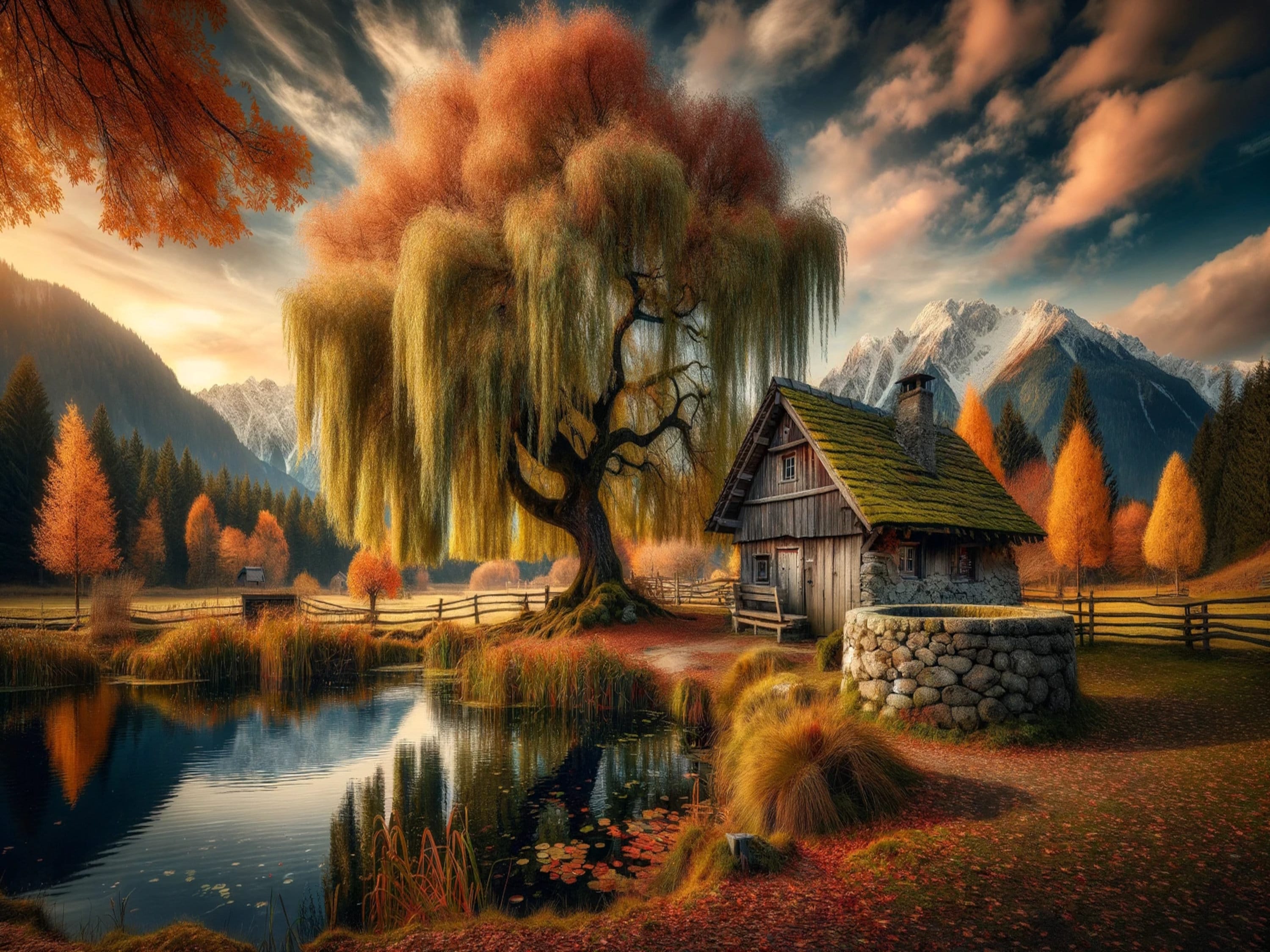 Rustic Cabin Under Weeping Willow - Etsy