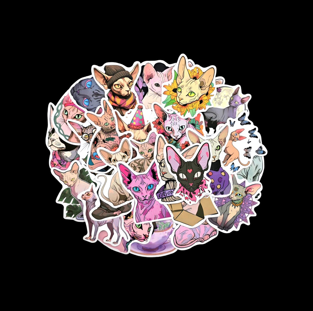 Hairless Cat Stickers - Tattooed & Mischief Cat Stickers - Cool Cat ...