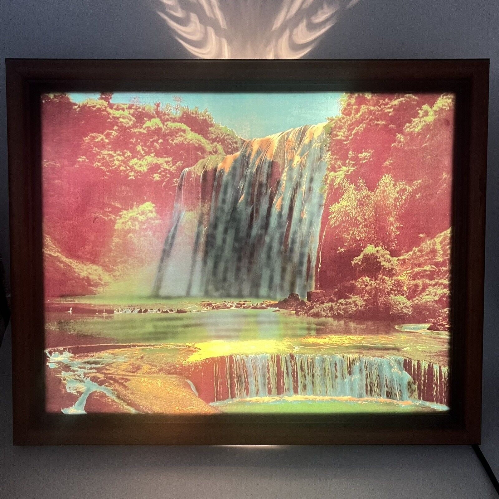 Illuminated Moving Picture Waterfall Scene 13.5x16.5 Light up Vintage ...