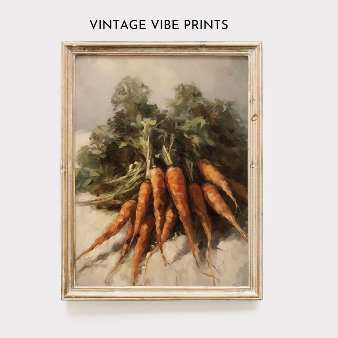 Vintage Carrots Oil Painting: Rustic Farmhouse Kitchen Art (digital ...
