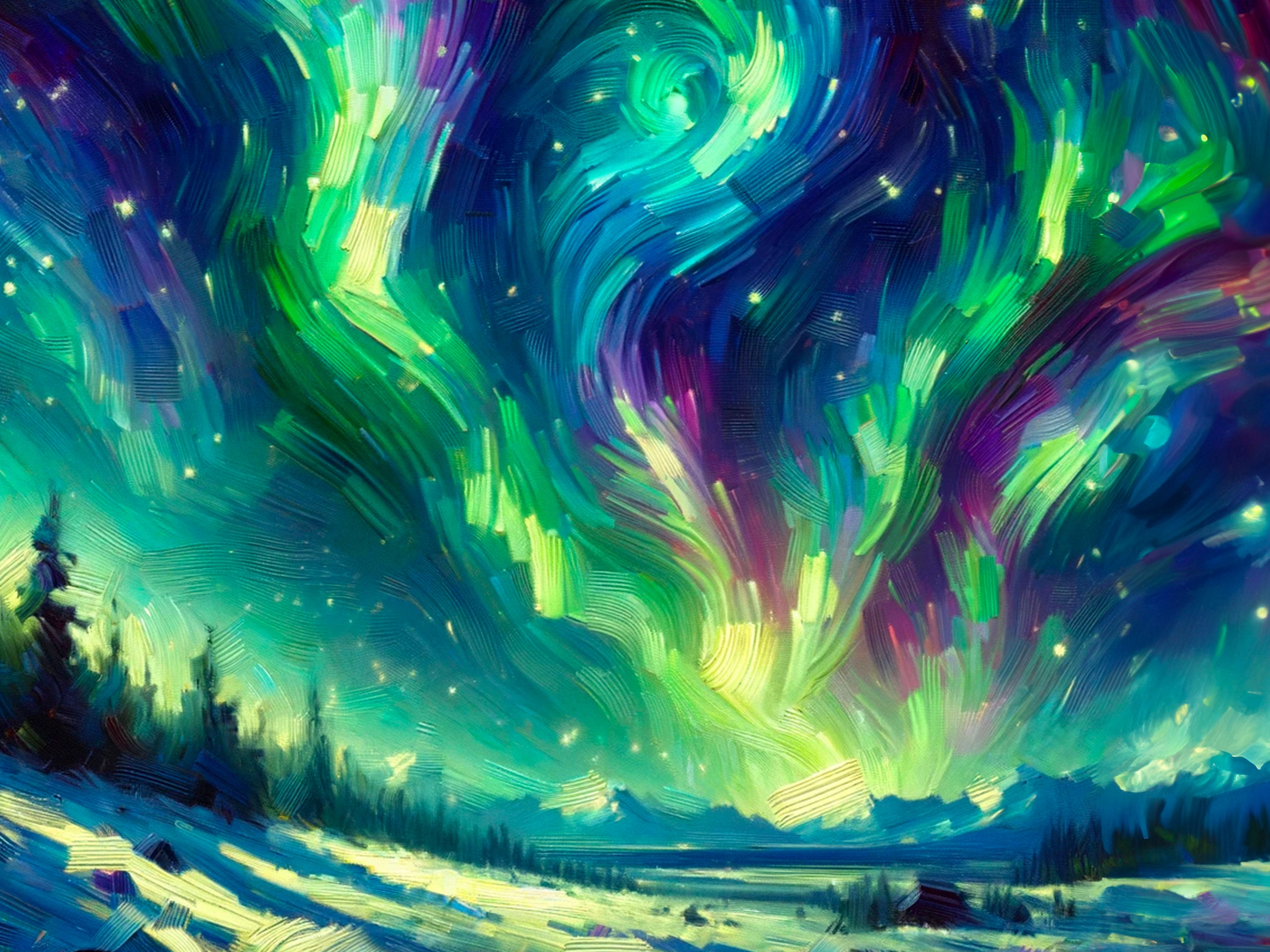 Aurora Borealis Oil Painting: Vintage Northern Lights Art (printable ...