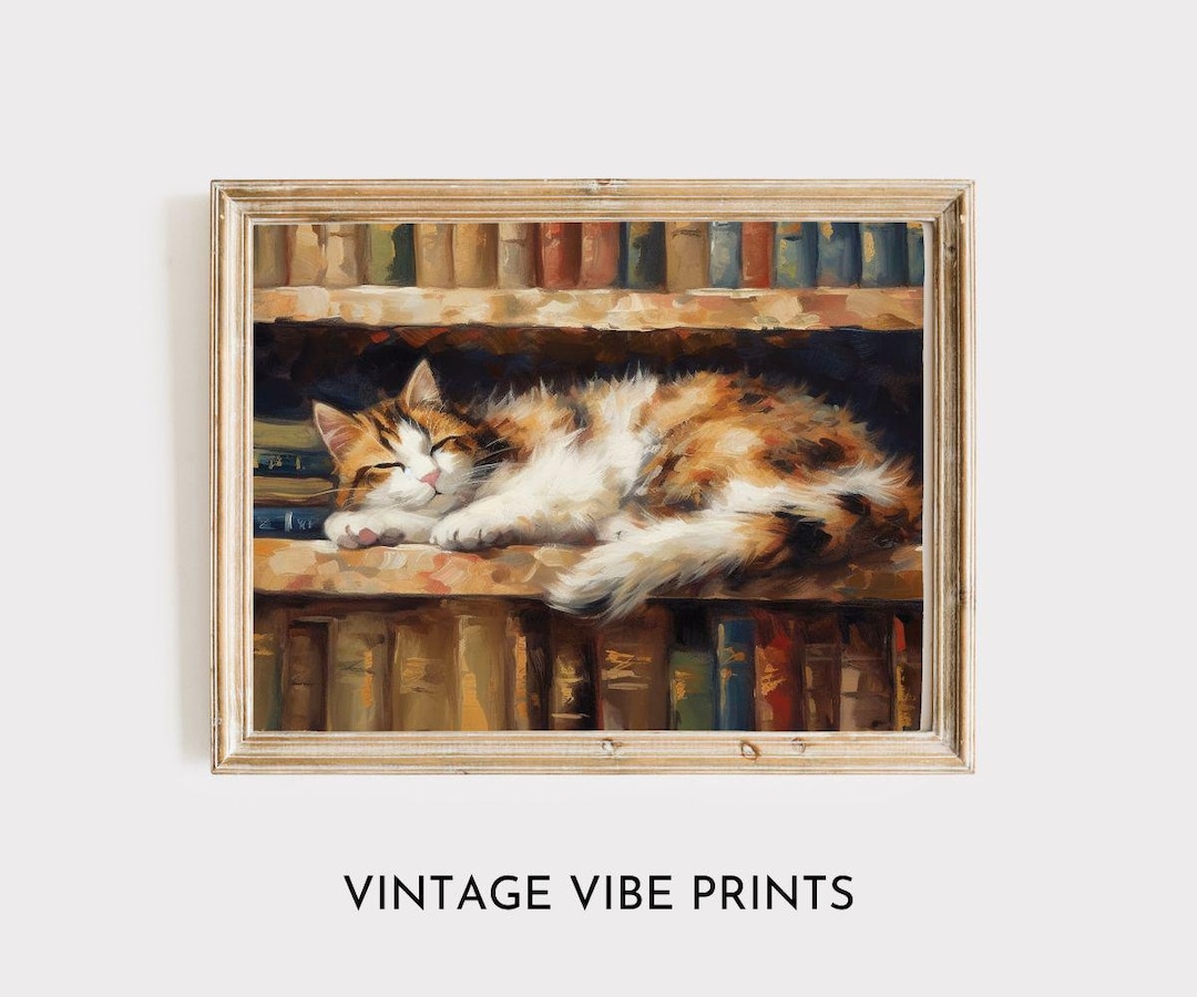 Cats and Books | Library Art | Cat Lover Gift | Cat Lover Art | Book ...