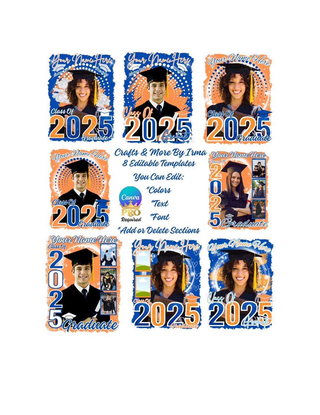 Blue and Orange Editable Graduation Pngs - Etsy