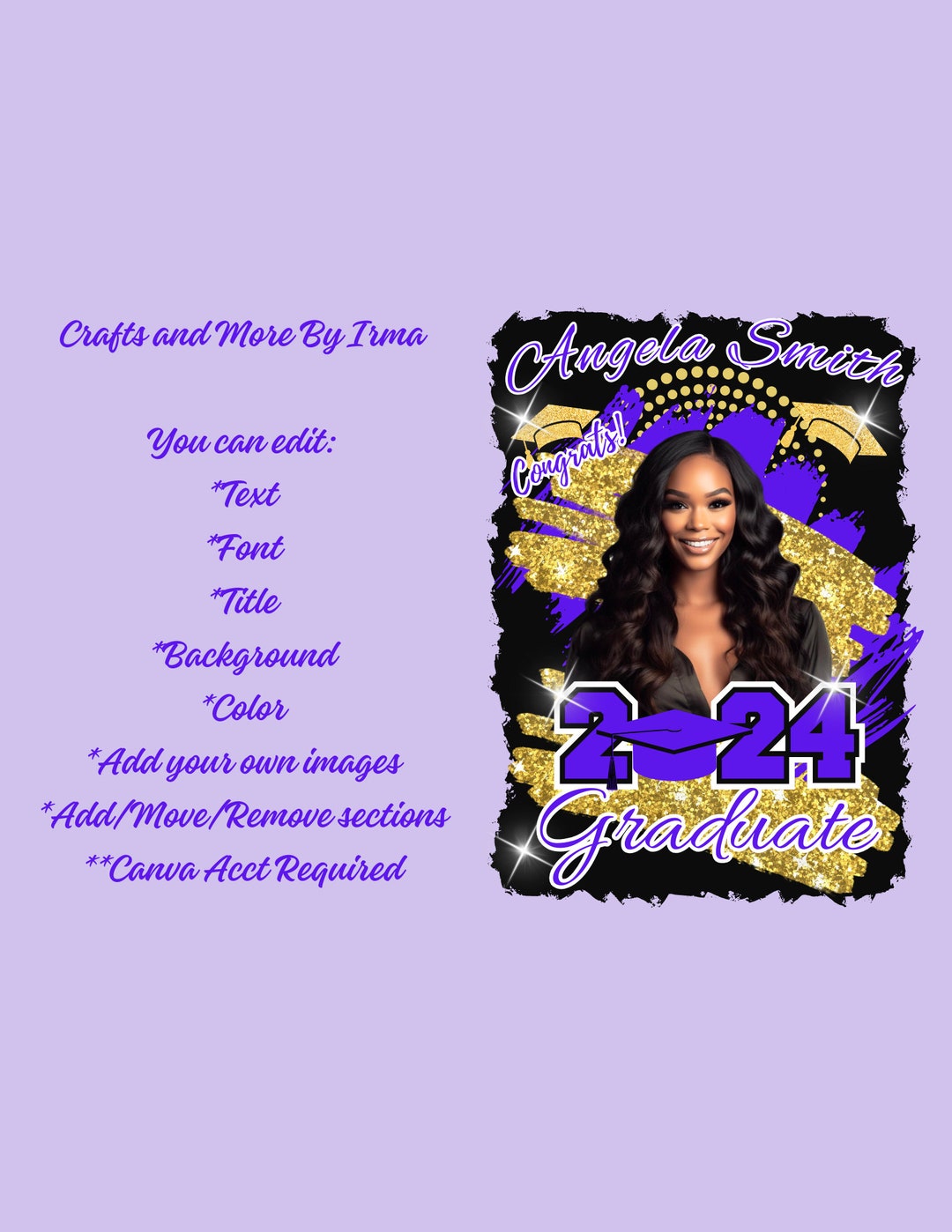 Purple and Gold Graduation Template - Etsy