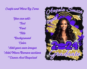 LSU Purple and Gold or Any Color, Editable in Canva, Class of 2024 ...