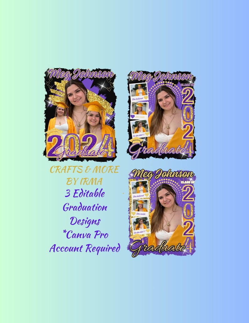 3 Editable Purple and Gold Graduation Templates - Etsy