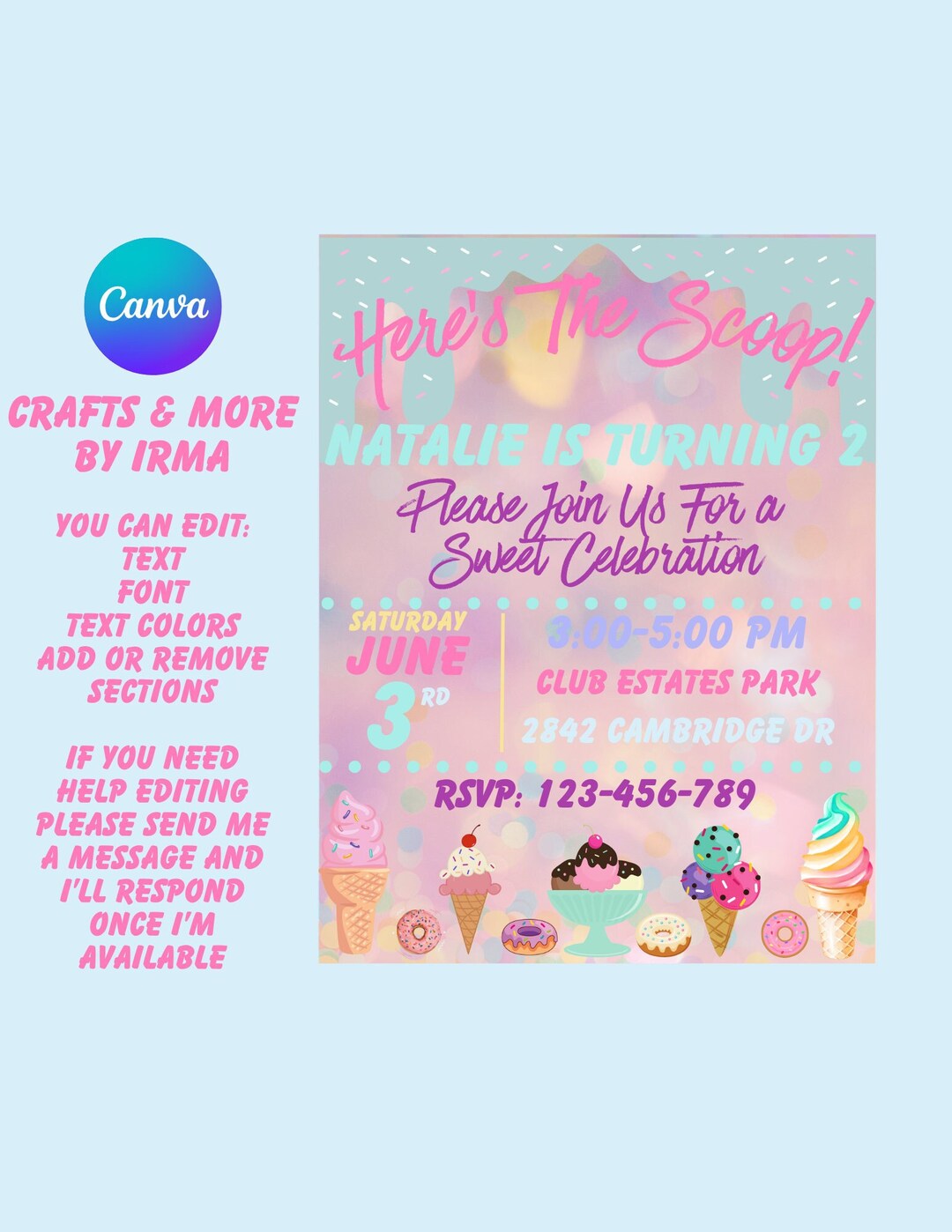 Editable Ice Cream Invitation - Etsy