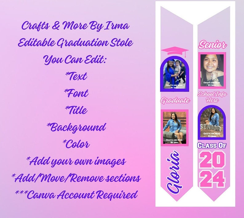 Pink Graduation Stole Template for Canva - Etsy