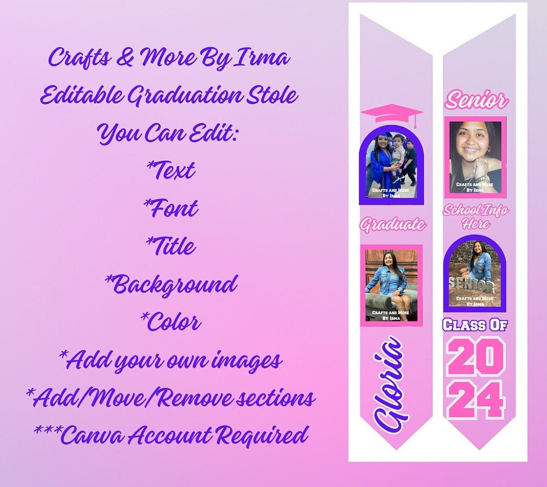 Pink Graduation Stole Template for Canva - Etsy