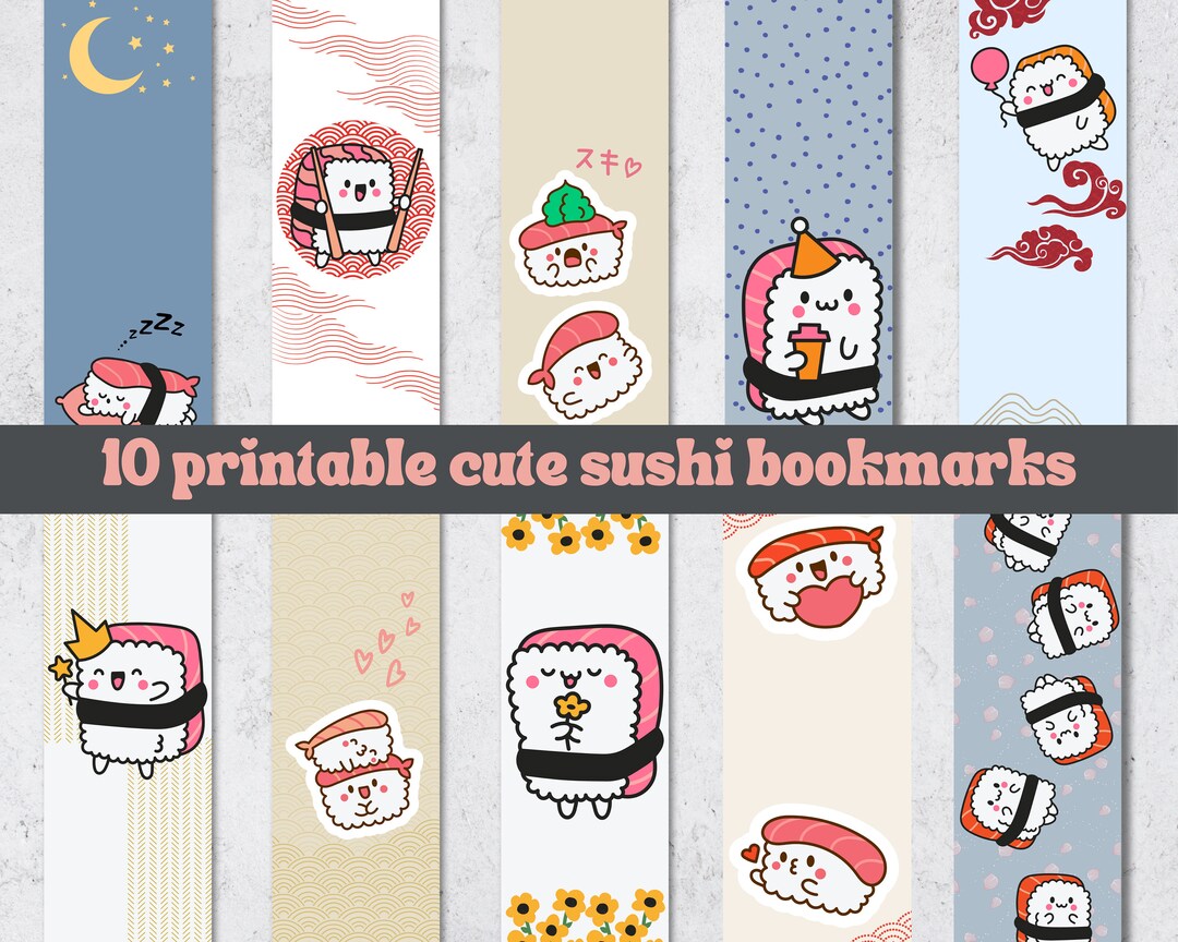 Sushi Gifts Bookmark, Cute Printable Bookmarks, Book Page Holder, Gift ...