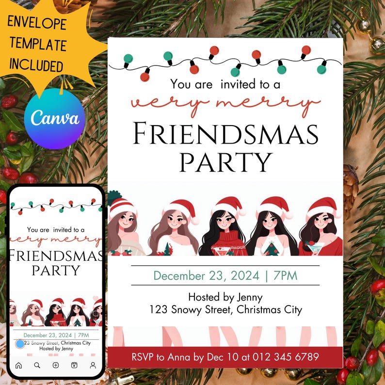 Cute Friendsmas Invitation Template - Editable Canva Design - Holiday ...