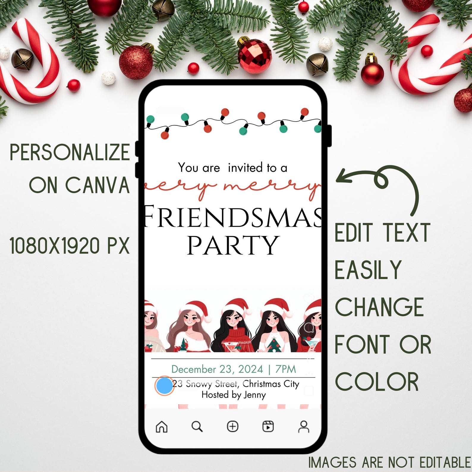 Cute Friendsmas Invitation Template - Editable Canva Design - Holiday ...