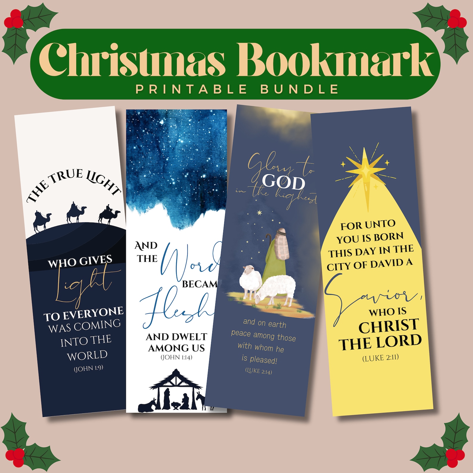 Christmas Bookmark SVG Printable, Gift for Christian Woman, Bible Verse ...