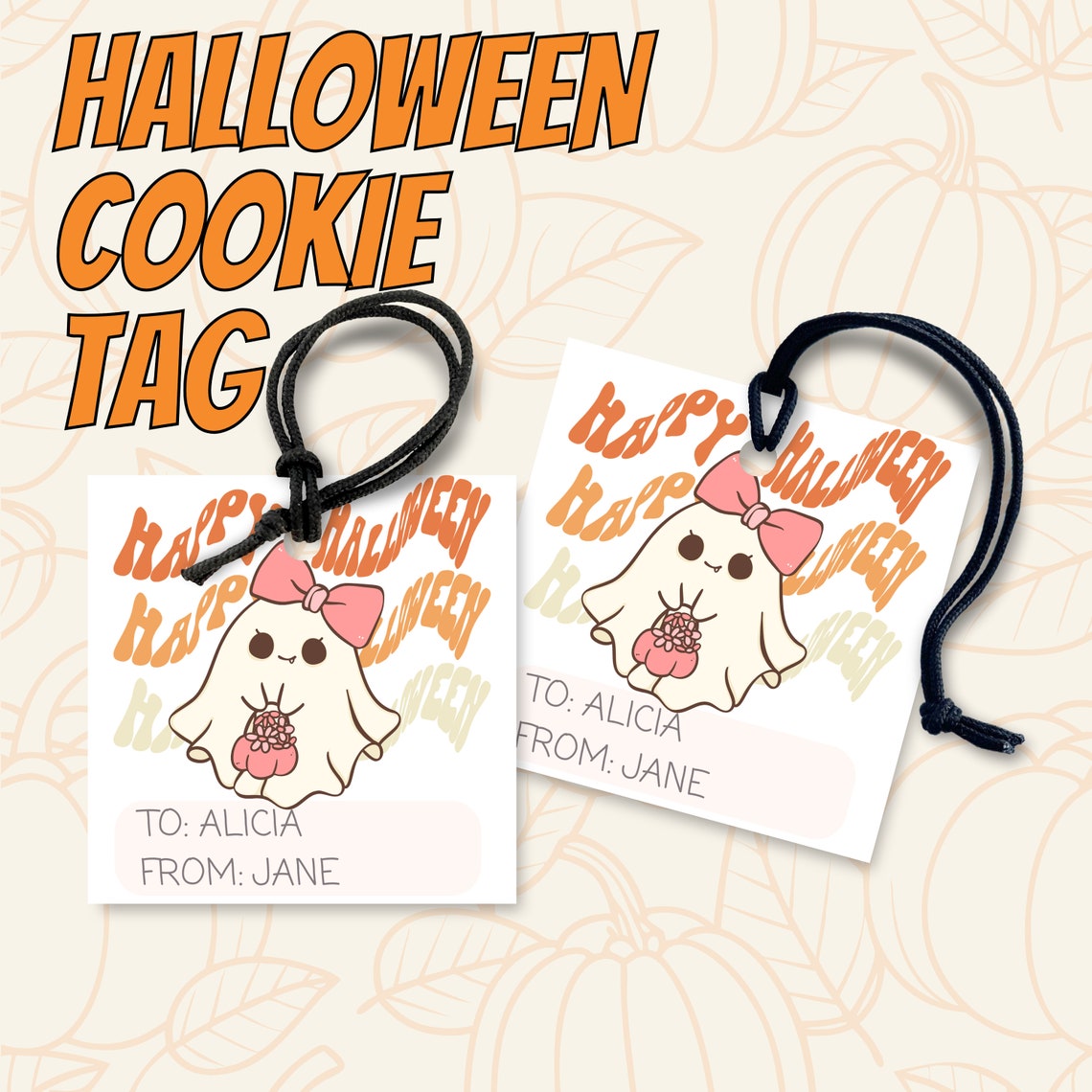 Halloween Cookie Gift Tag Printable, Cute Retro Halloween Ghost, Trick ...