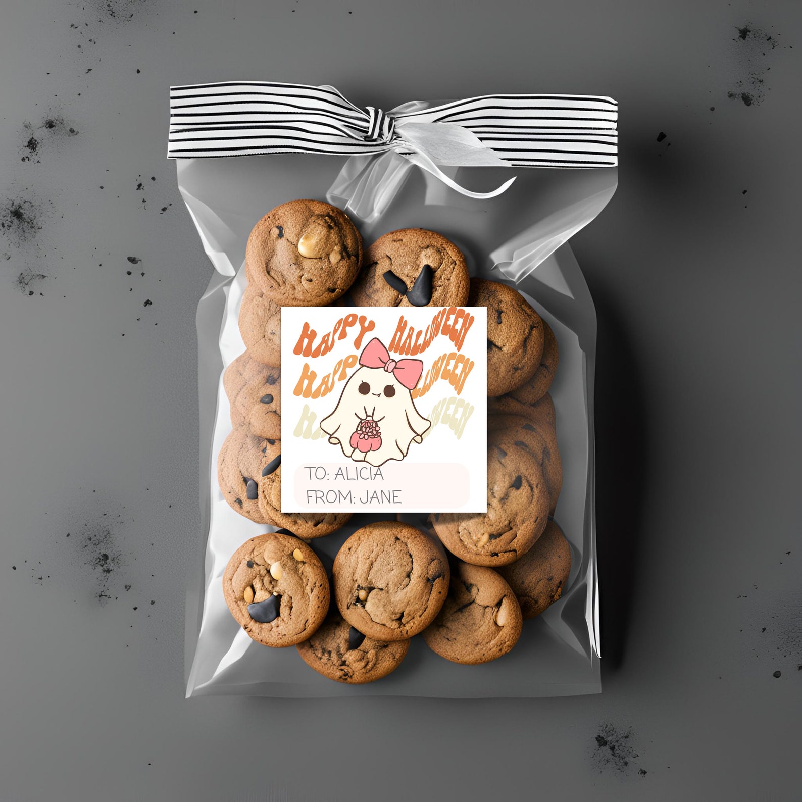 Halloween Cookie Gift Tag Printable, Cute Retro Halloween Ghost, Trick ...