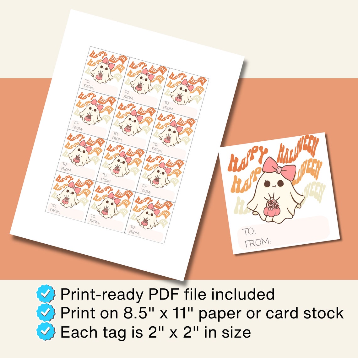 Halloween Cookie Gift Tag Printable, Cute Retro Halloween Ghost, Trick ...