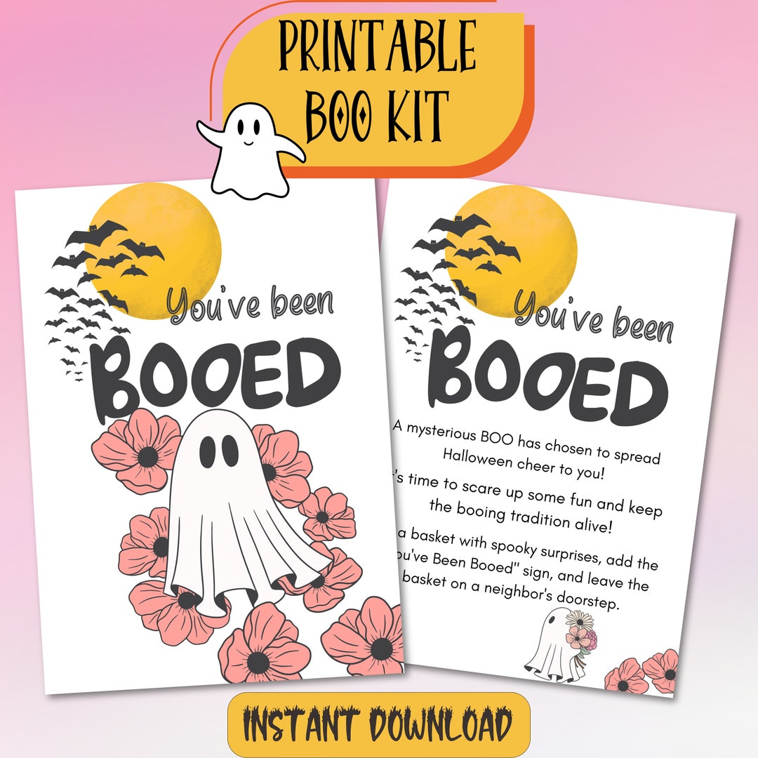 Retro You've Been Booed Printable Tag, Floral Halloween Card, Girly ...