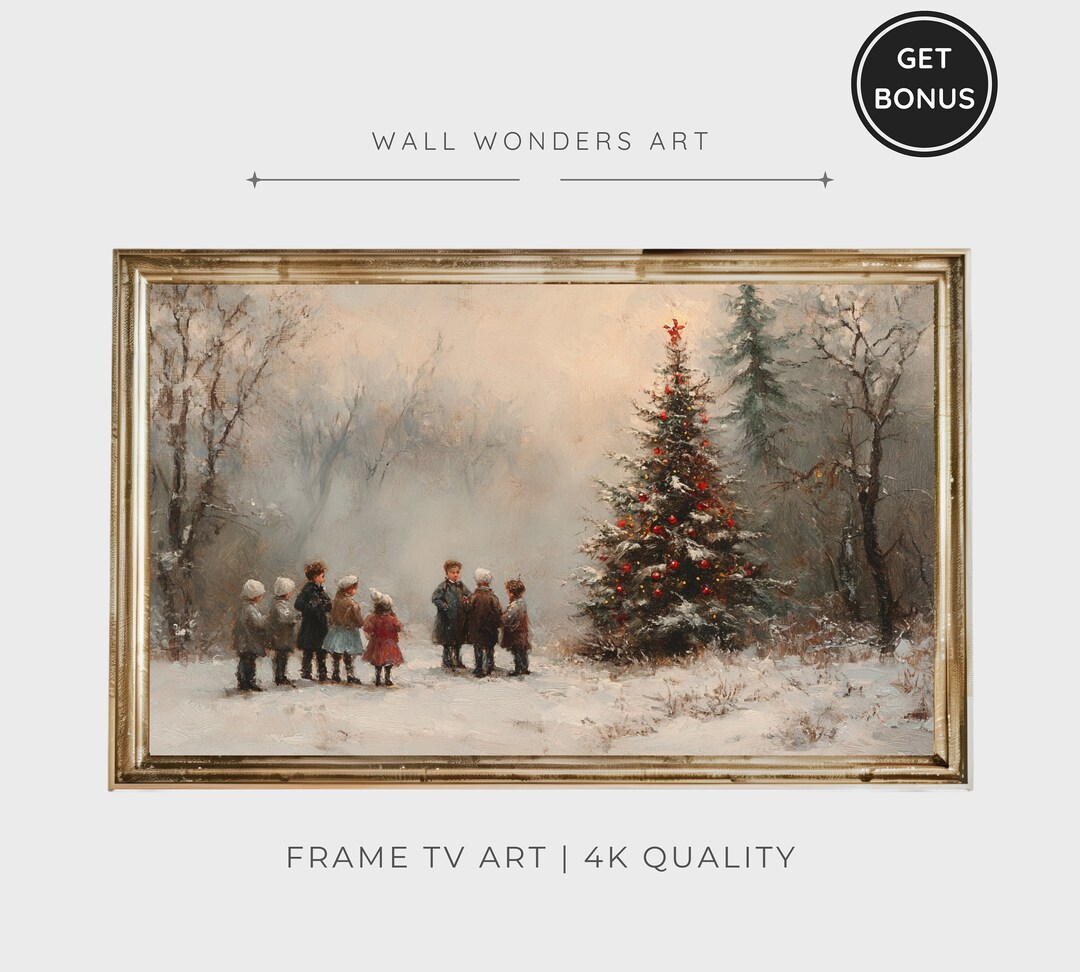Christmas Frame Tv Art, Christmas Children Painting, Moody Winter Frame ...