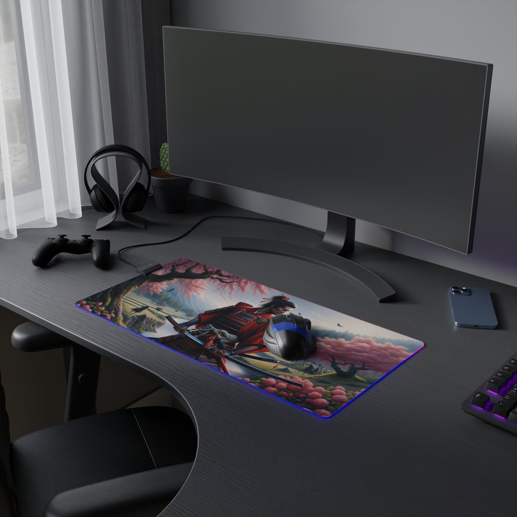 Gaming Mouse Pad, Samurai Katana Sakura Japan Shogun, XL Desk Mat, RGB ...