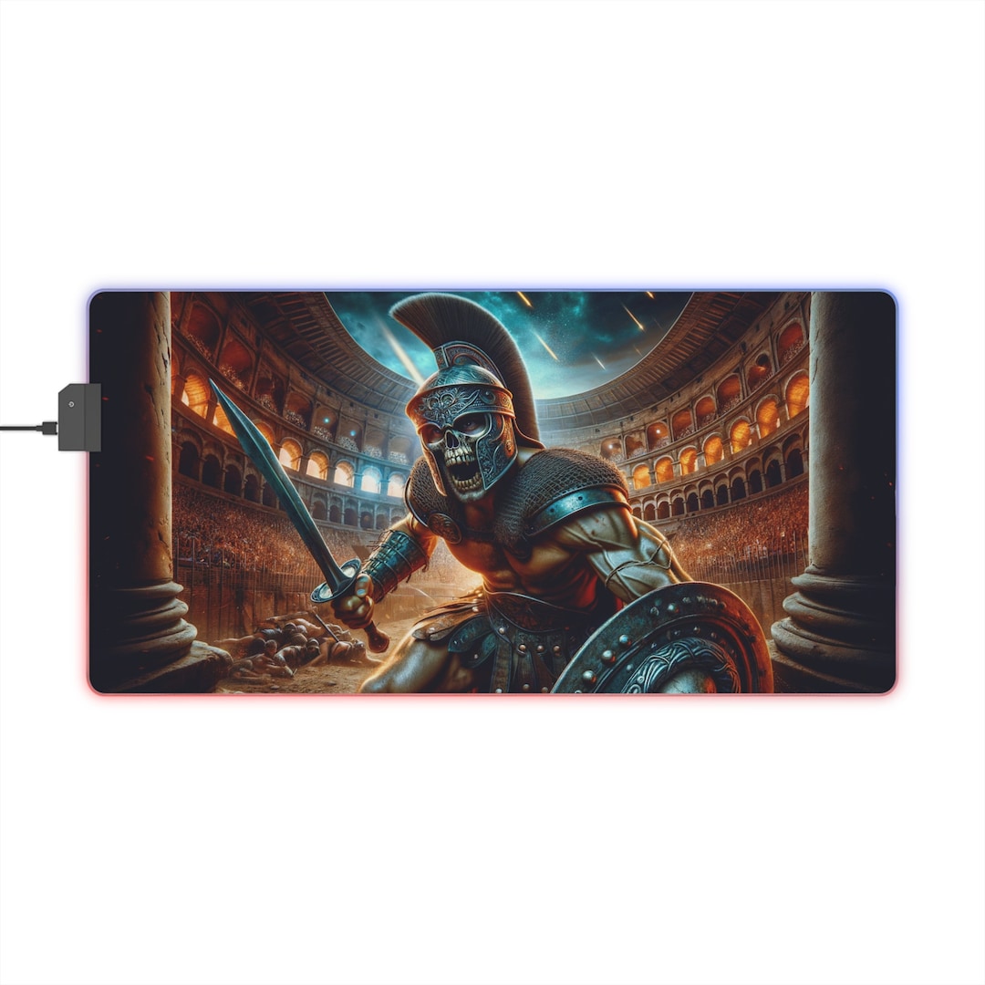 LED XXL Gaming Mouse Pad, Gladiator, Skull, Mask, Spartan, Warrior ...