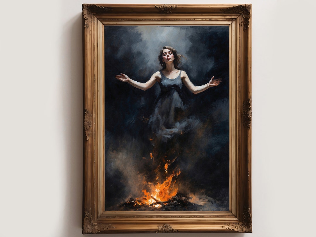 Ember Ritual Vintage Oil Painting | Moody Wall Decor | Dark Gothic Art ...