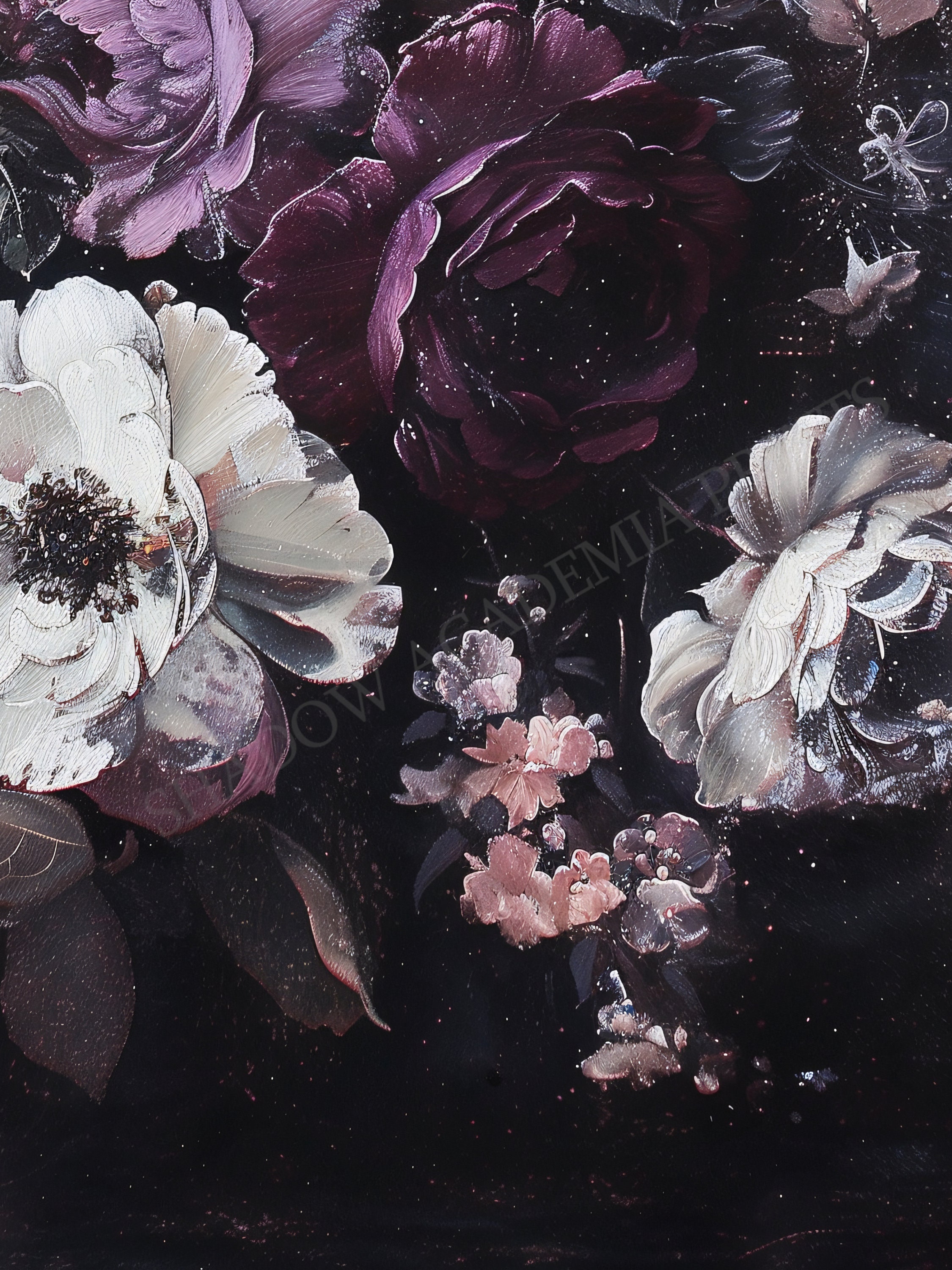 Antique Oil Painting of Purple Moody Flowers Dark Academia Print ...