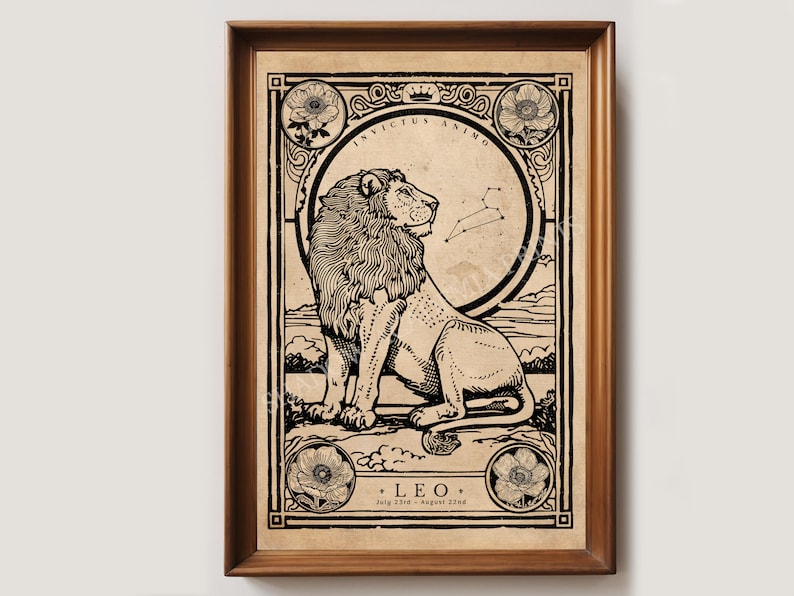 Leo Zodiac Vintage Art Print | Astrology Art Print | August Birthday ...