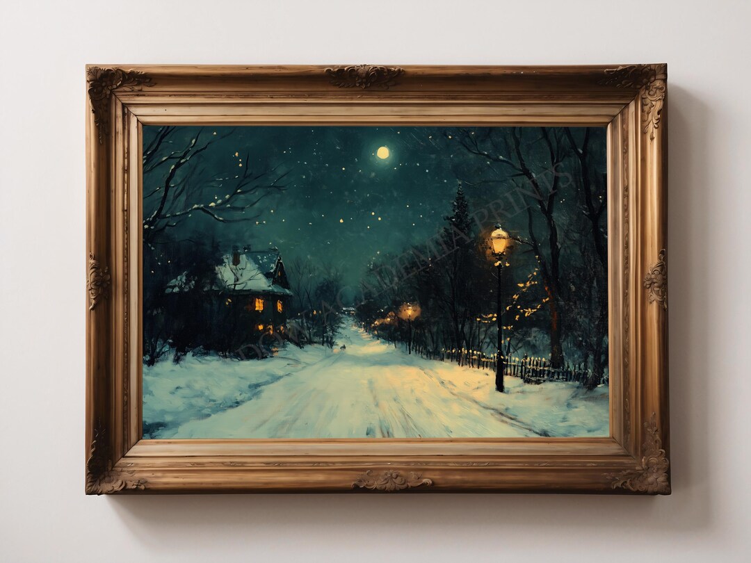 Vintage Winter Nostalgia Landscape | Christmas Wall Decor | Antique ...