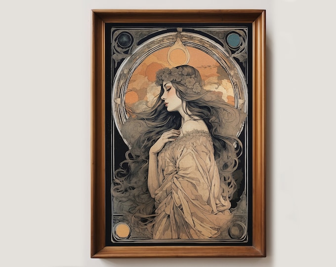 Art Nouveau Celestial Moonlit Bathing Lady Poster - Etsy