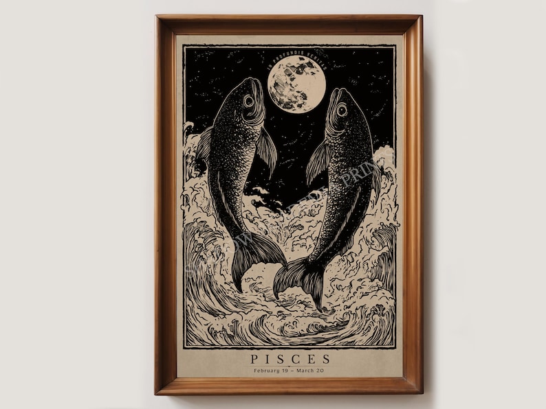 Pisces Zodiac Vintage Art Print | Zodiac Poster | Astrology Print ...