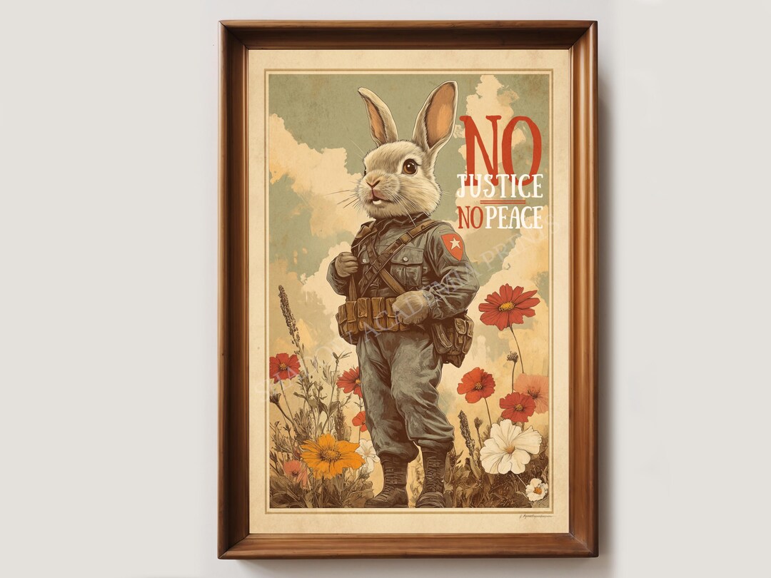 No Justice No Peace Retro Bunny Poster | Human Rights | Leftist Art ...