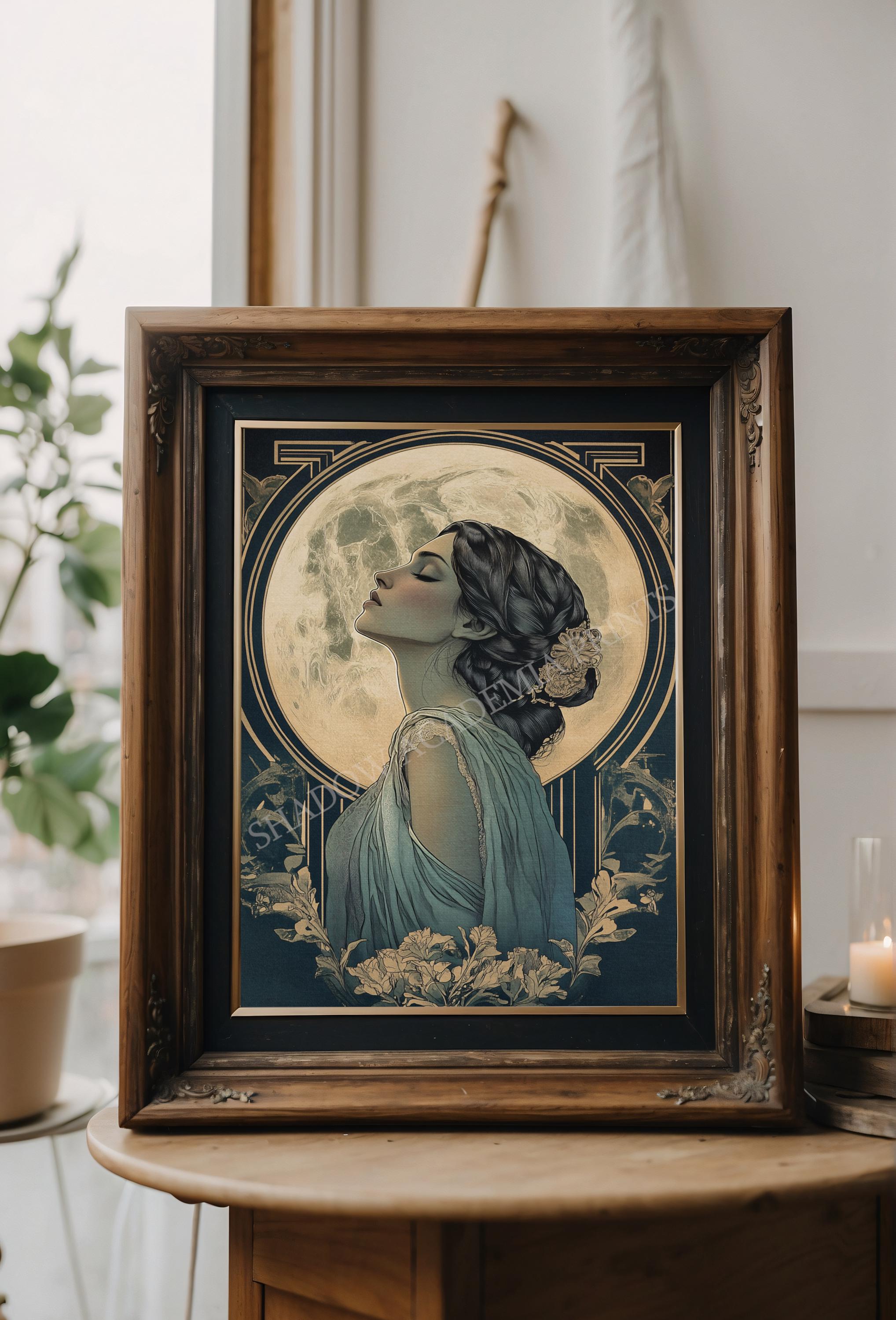 Ethereal Art Nouveau Moon Goddess Poster | Art Nouveau Print | New Art ...