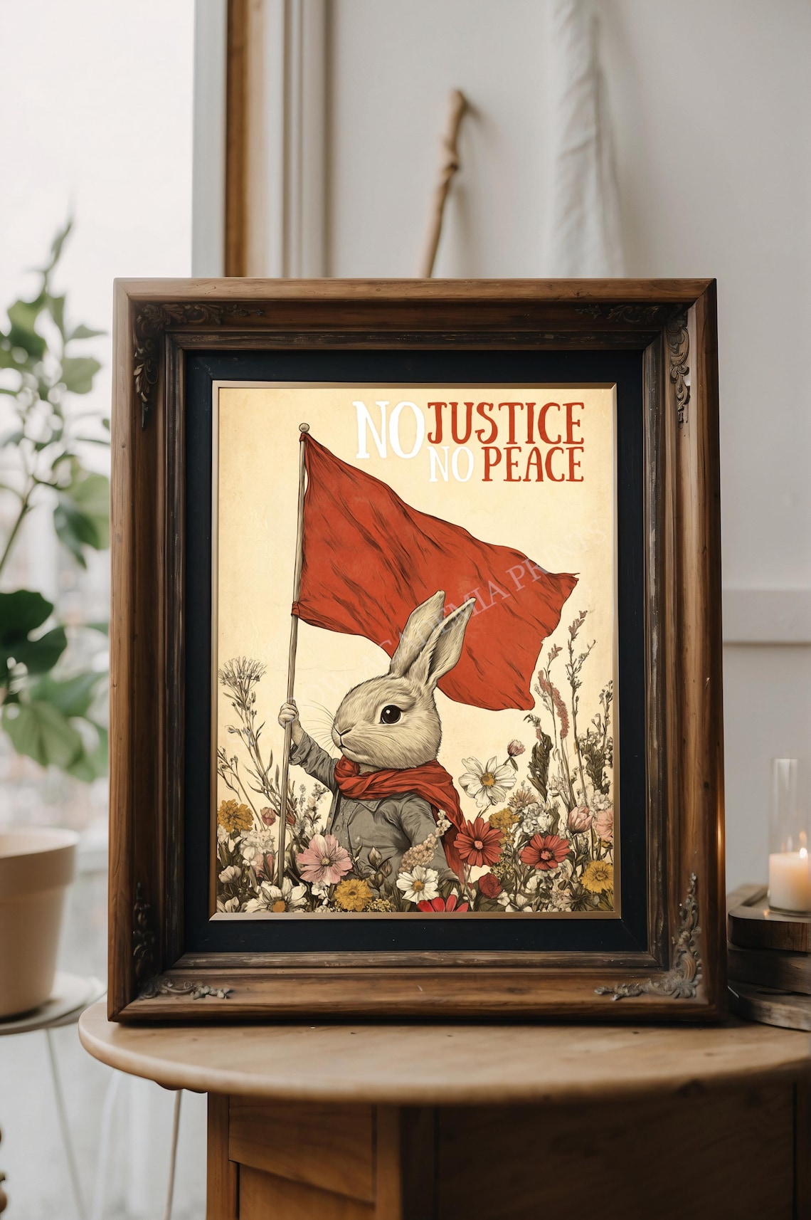No Justice No Peace Retro Bunny Poster | Human Rights | Leftist Art ...