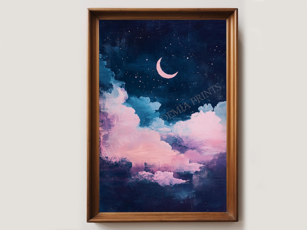 Blue and Pink Celestial Night Sky Art Print | Moody Wall Art Poster ...