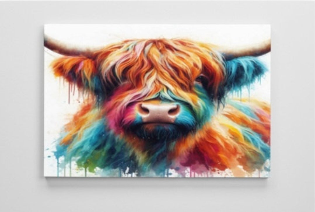 Colorful Highland Cow Water Painting Style 3 Wall Art Digital Print - Etsy