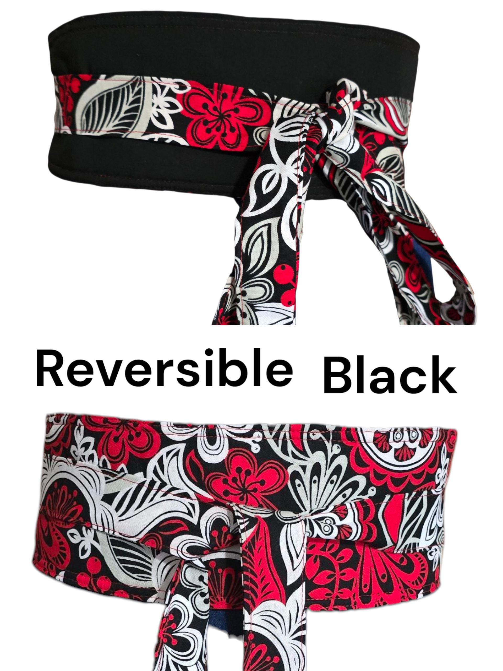 Handmade Reversible Obi Belt: Red & Black Floral Cotton Wrap - Etsy