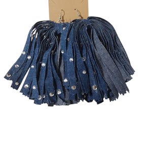 Denim Tassel Earrings: Handmade Fringe Statement Earrings With Silver ...